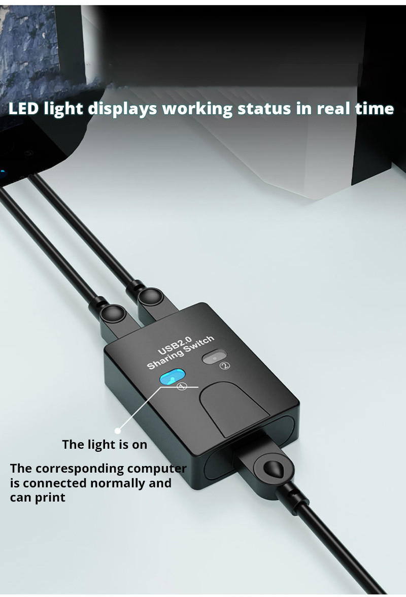 USB Print Sharer Switch 2 In 1 Out USB Auto Printer Sharer Splitter For ...