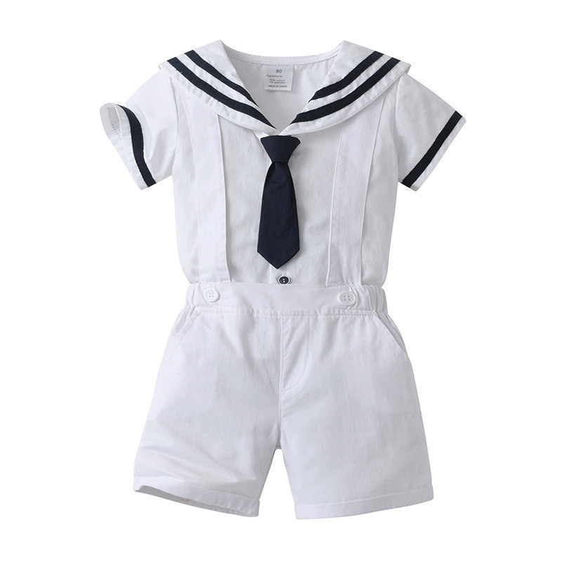 Seaman Costume for Kids 1-5 Years Old White Shirt Tie Overall Shorts ...