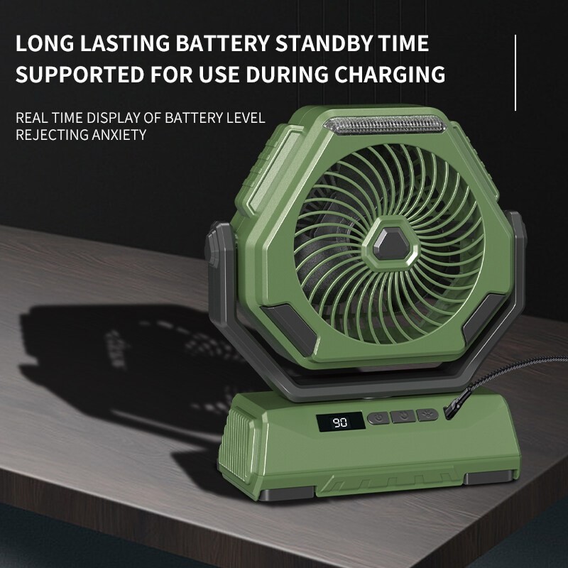 New shaking head outdoor fan, silent 6-inch lighting digital display ...
