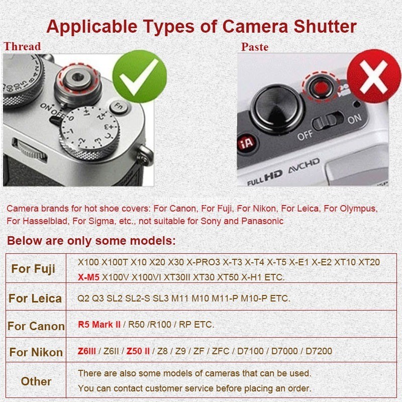 Metal Shutter Button - Red/Black/Silver, Compatible with Fuji X-M5/X100/X-T Series, Leica M10 ...