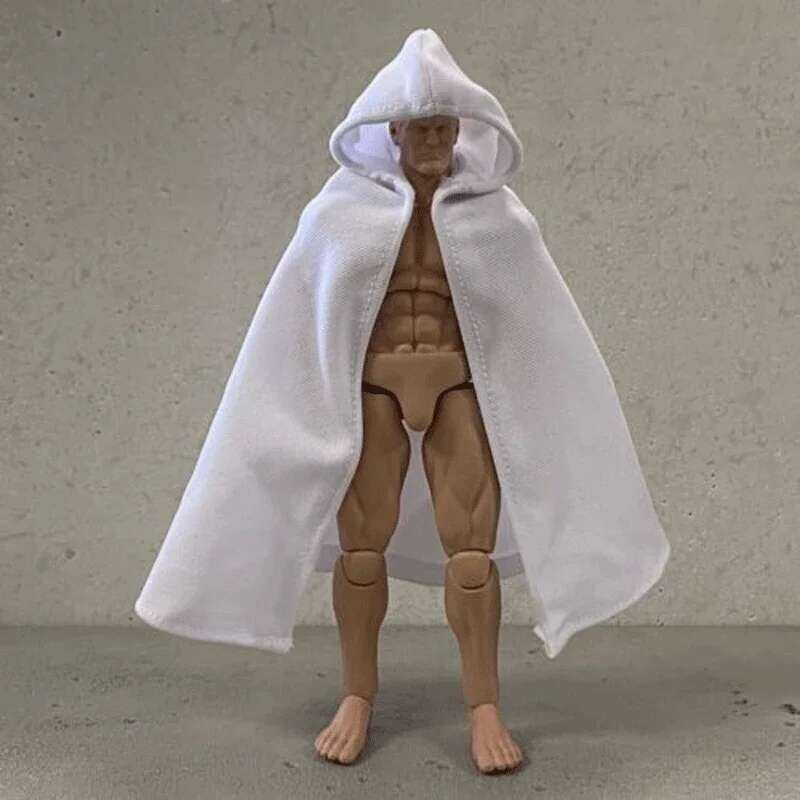 1/12 Scale Cloak Clothes White Wired Hooded Cape Model For 6" Action ...