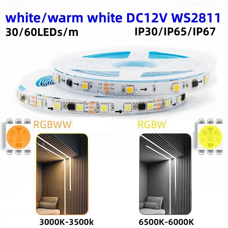 5m/roll 12V WS2811 Pixel Single Color LED Strip 5050 White Warmwhite ...