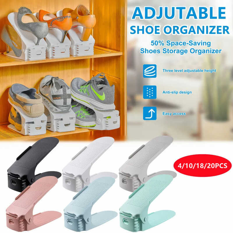 Organizer, 6/10/18/20Pcs Adjustable Closet Shoe-Shelf, Support Rack ...