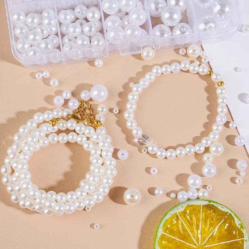 800pcs Artificial Faux Pearl Resin Beads Kit Round Pearl Beads Loose ...