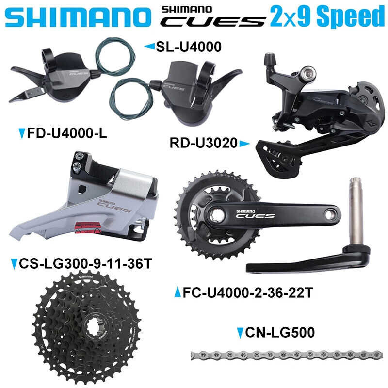 CUES Groupset SHIMANO 2X9 Speed MTB Mountain Bike SL U4000 Shifter Front RD U3020 Rear ...