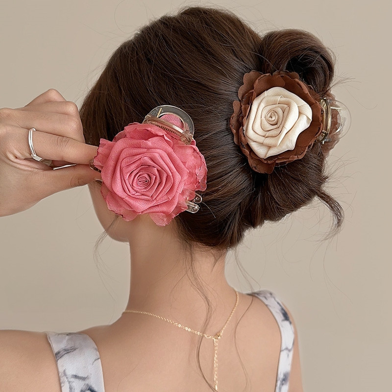 Korean Rose Flower Hair Clamp Aesthetic Style Claw Clip Fashion Elegant ...