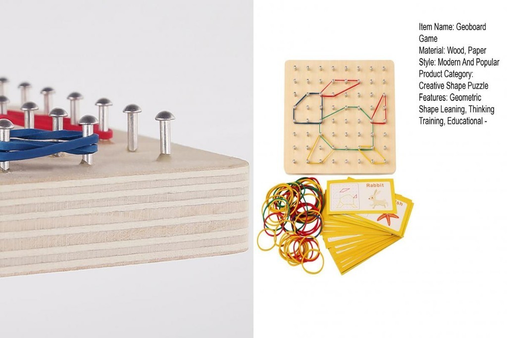 Lingoer| Children Geoboard Game Geoboard Game with Pattern Cards Wooden ...