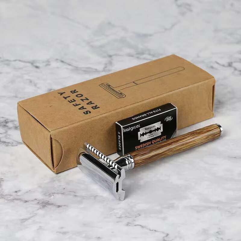 Detachable Men Razor Bamboo Wood Handle Shaving Safety Razor Double ...