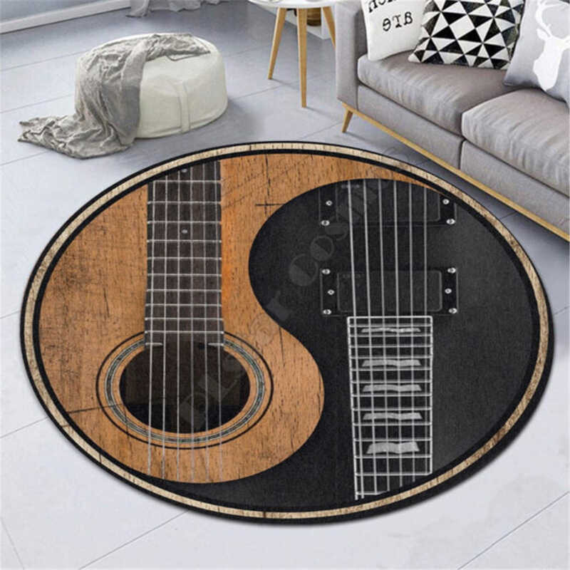Music Love Guitar Premium Round 3D Rug Non-Slip Mat Dining Living Room ...