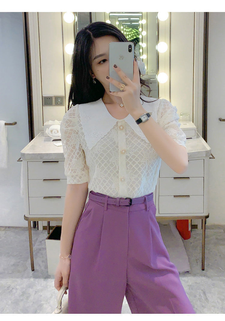 Modern Filipiniana Top Casual Plain Eyelet Embroidery Pearl Buckle ...