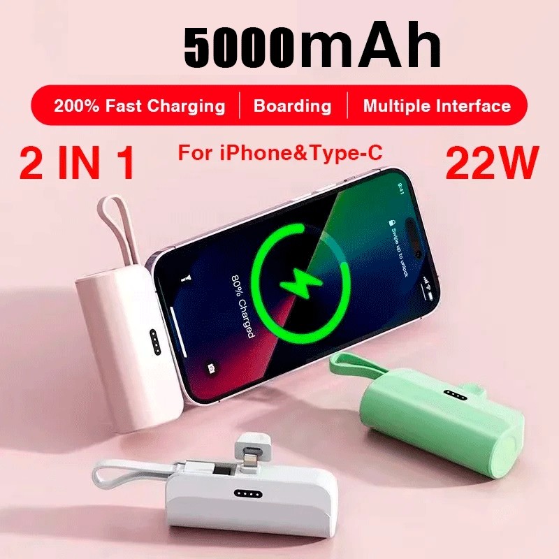 5000mAh Capsule Mini Wireless Power Bank Large Capacity Fast Charging ...