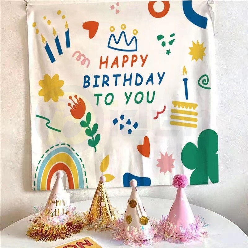 Happy Birthday Banner Birthday Backdrop Wall Hanging Birthday Tapestry ...