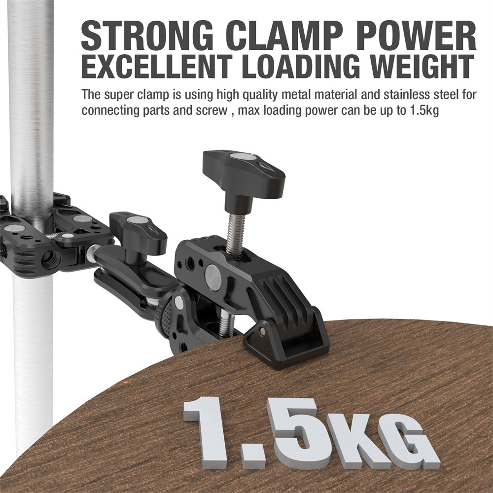 New Double Metal Super Clamp Articulating Magic Arm Clip 360° Dual-Head ...