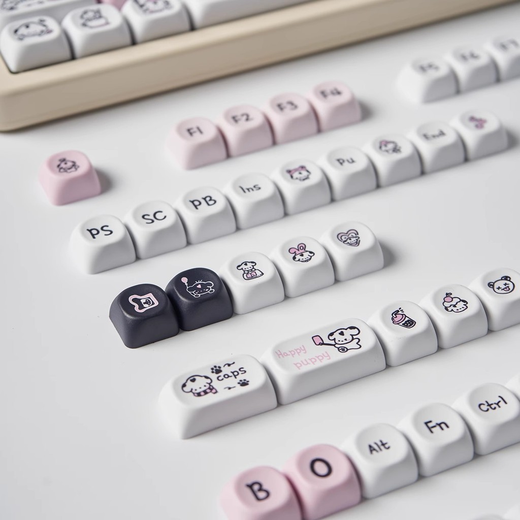 MOA 132 Keys Pink Puppy dog keycap PBT Cute Round keycaps set for ...
