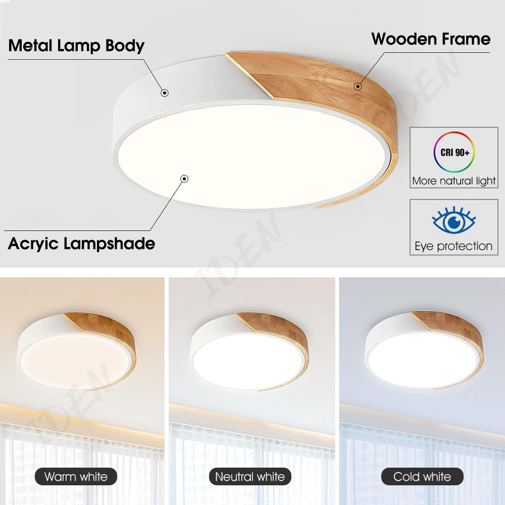 Tri color light LED wooden lamp Ultra thin modern chandelier ceiling ...
