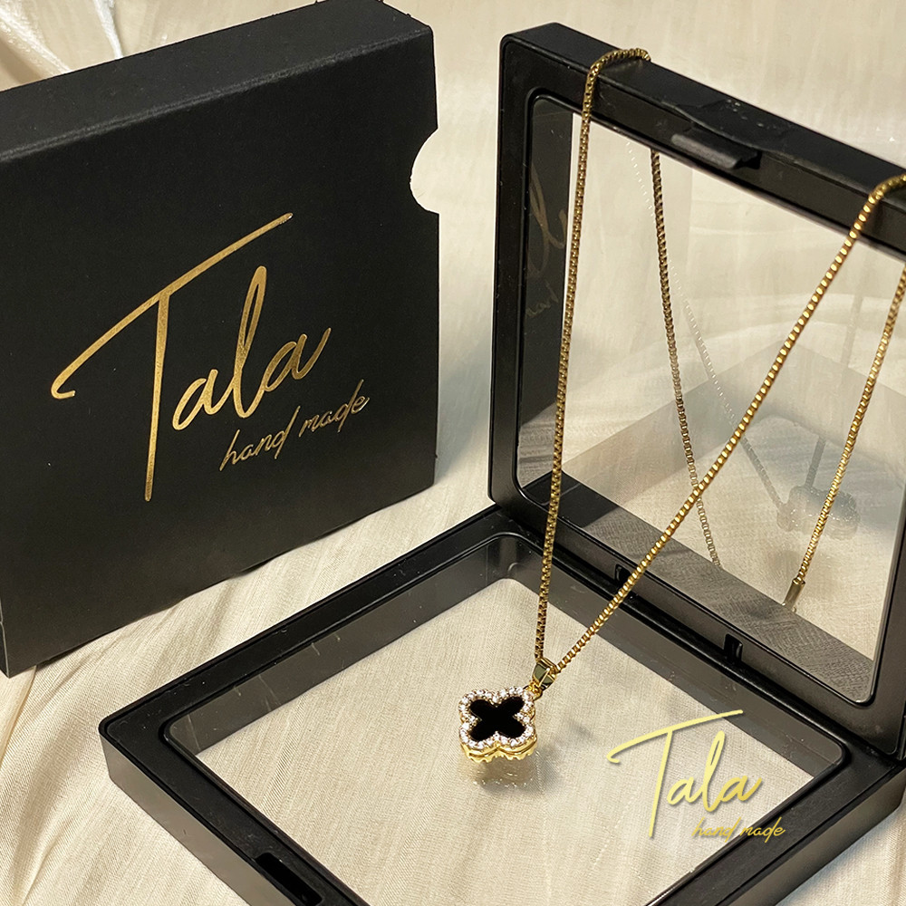 TALA hand made Necklace 18K Gold Four-Leaf Clover Pearl Double-Sided ...