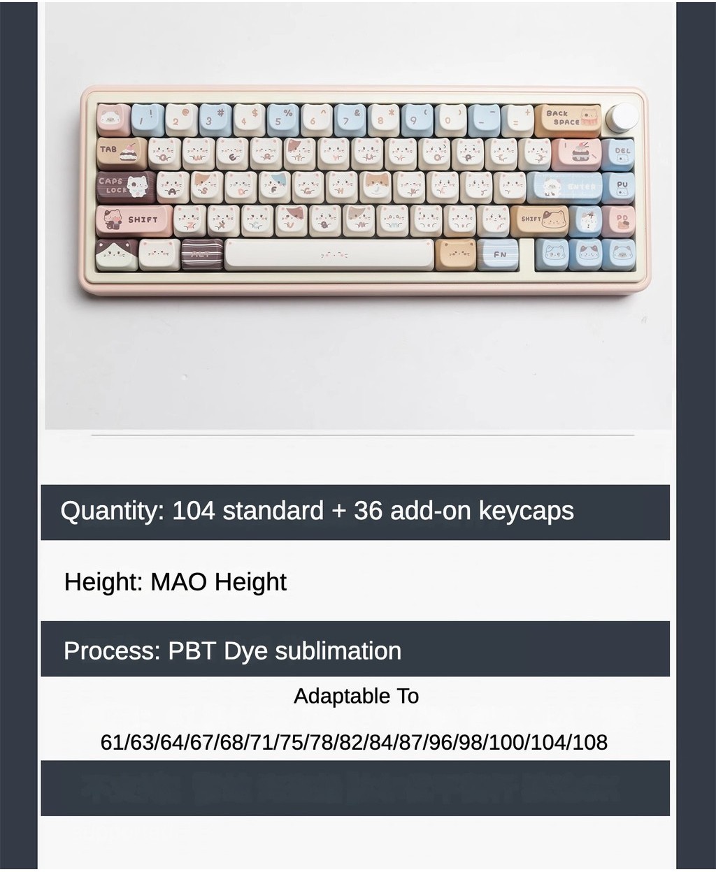 PBT Dye Sublimation Sea Salt Meow Key Hat Cat Shaped MAO Height Cute ...