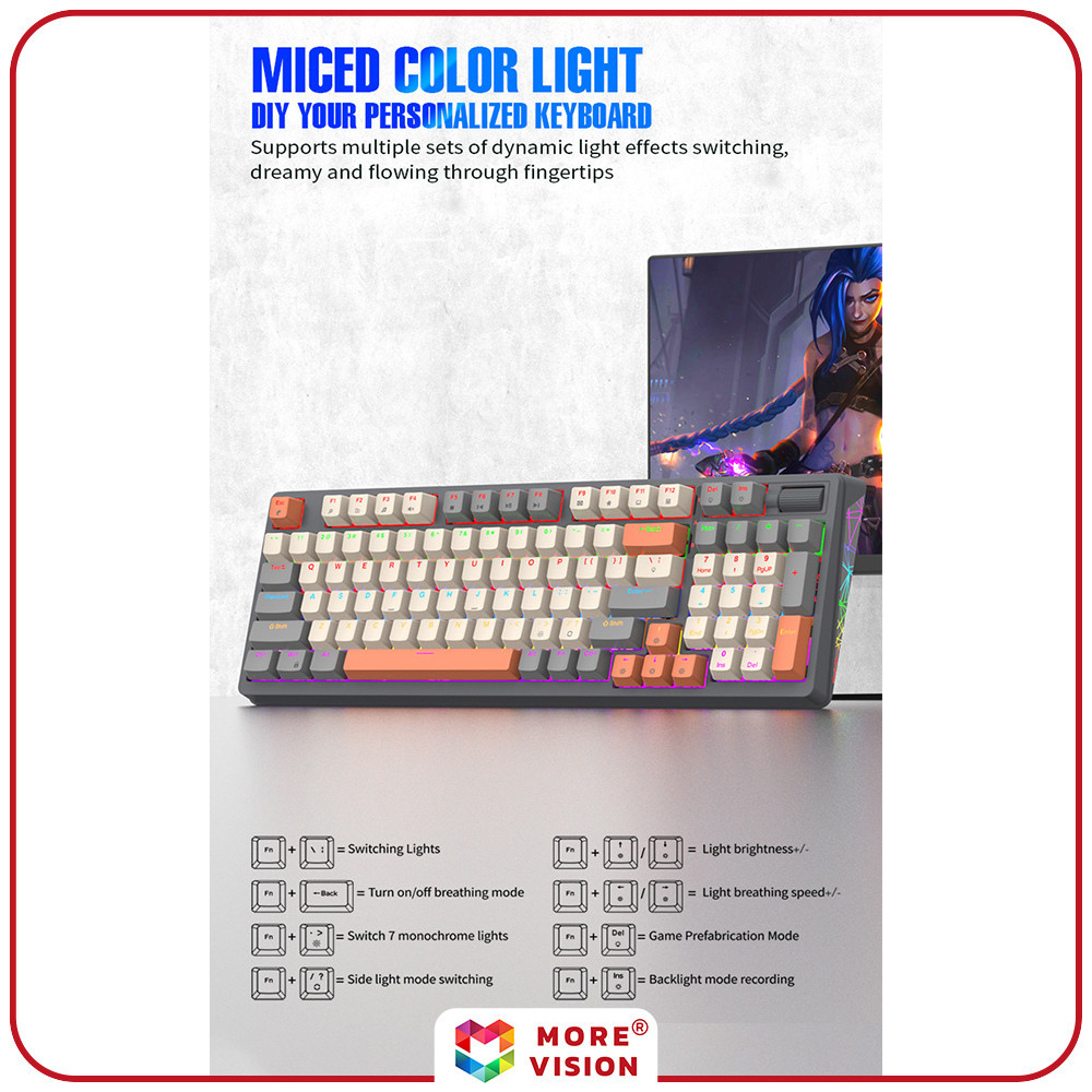 XUNFOX K85 Mechanical Keyboard RGB Wired USB 96 Keys Volume Control 2 ...