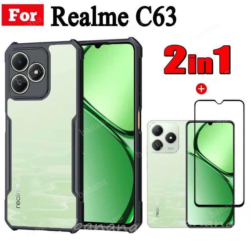 2 in 1 Realme C63 4G Acrylic Phone Case for Realme C 63 C6 3 Tempered ...