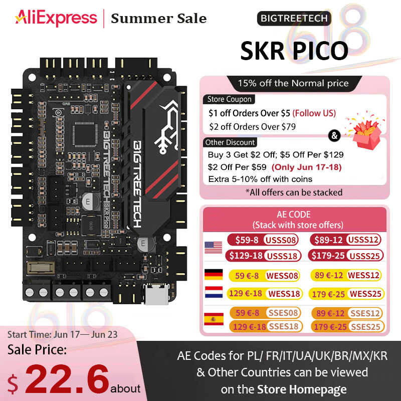 BIGTREETECH BTT SKR PICO V1.0 Motherboard Sa Board TMC2209 UART MURATA Capacitor para sa ...