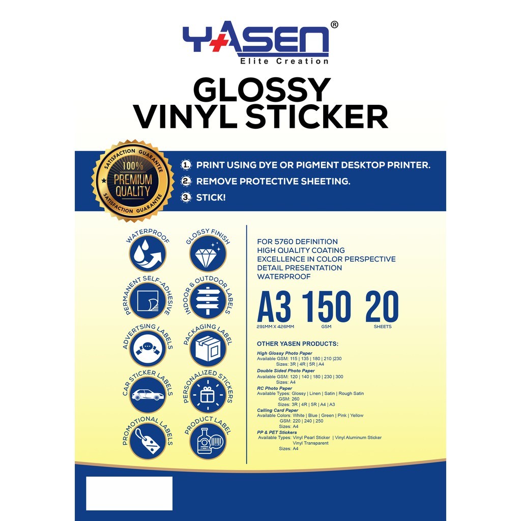 ⊞ YASEN Transparent Vinyl Sticker A4 Size Waterproof Sticker Paper ...