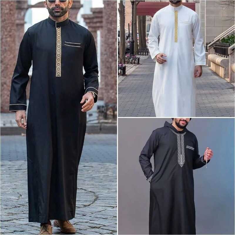 Tt Muslim Men Robe Embroidered Loose · Long Skirt Ramadan Prayer Kaftan ...