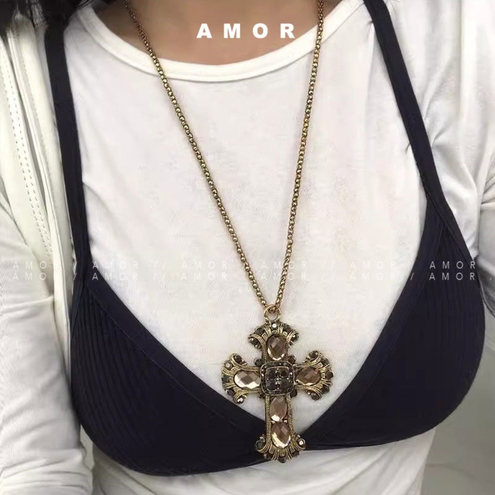 Y2K Diamond Cross Necklace Punk Long Female | Shopee Philippines