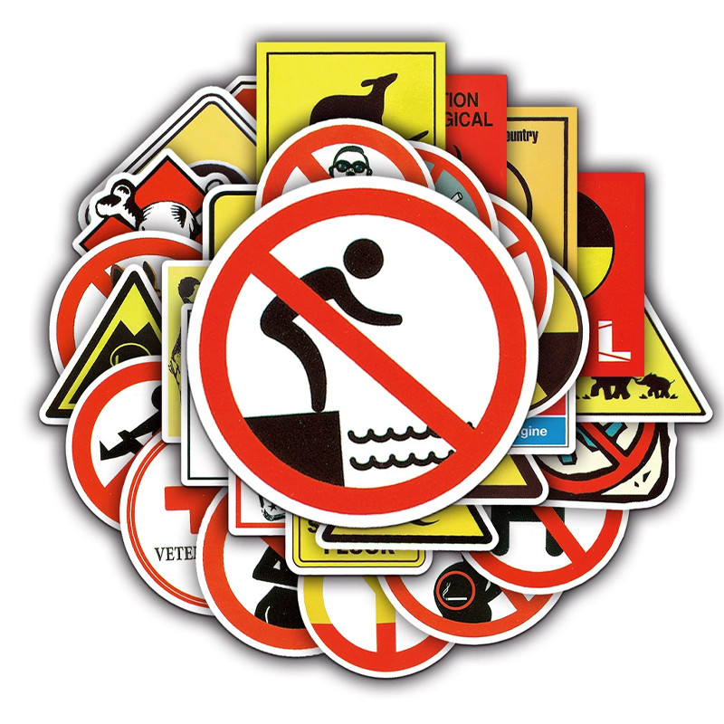 50pcs Warning Danger Banning Signs Reminder Stickers For Laptop ...