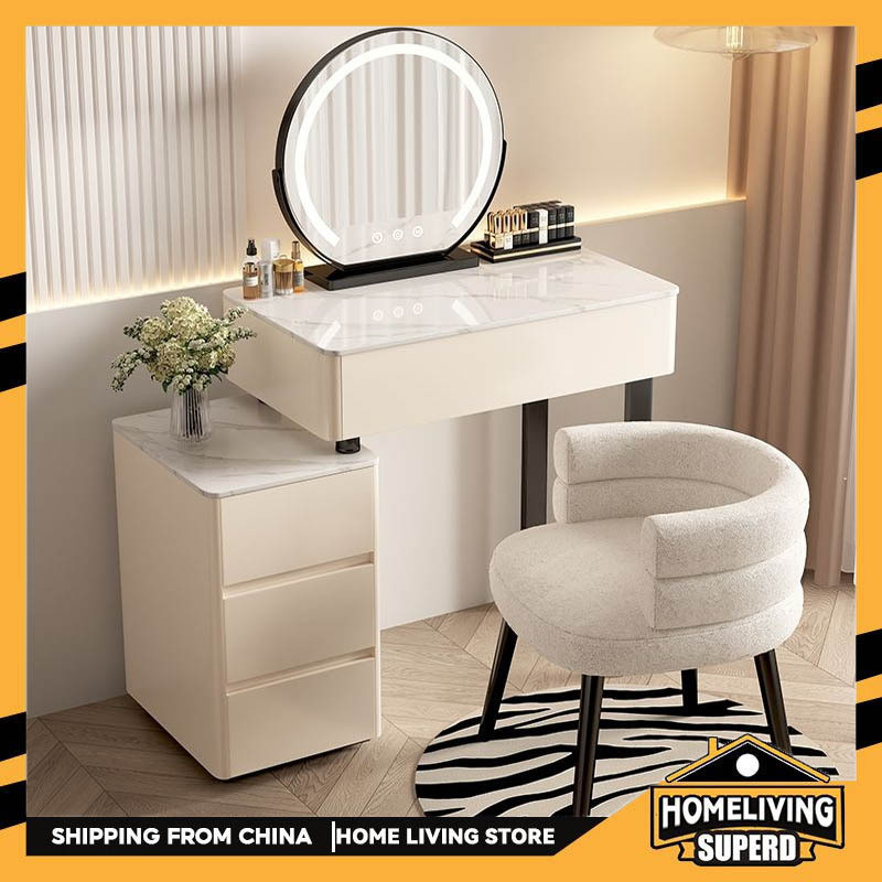 Bedroom Vanity Cream Style Solid Wood Modern Minimalist Bedside Table ...