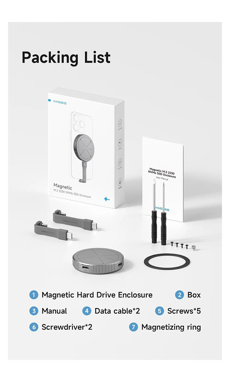 Hagibis Magnetic M.2 2230 NVMe SSD Enclosure 10Gbps USB C 3.2 Gen2 to ...