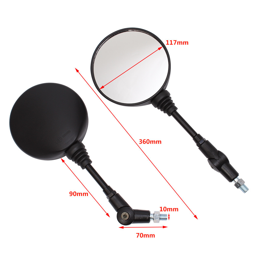Motorcycle Black Universal 10mm Side Mirror Rearview Mirror Anti-fall ...