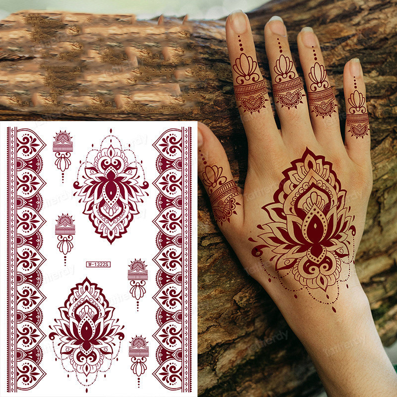 Waterproof Henna Tattoo Red Brown Henna Stickers for Hand Fake Tattoo ...