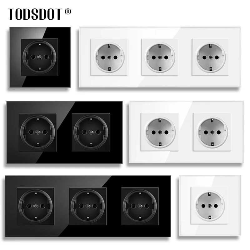 Wall EU Power Socket Crystal Glass Panel Plug Grounded, 16a European ...