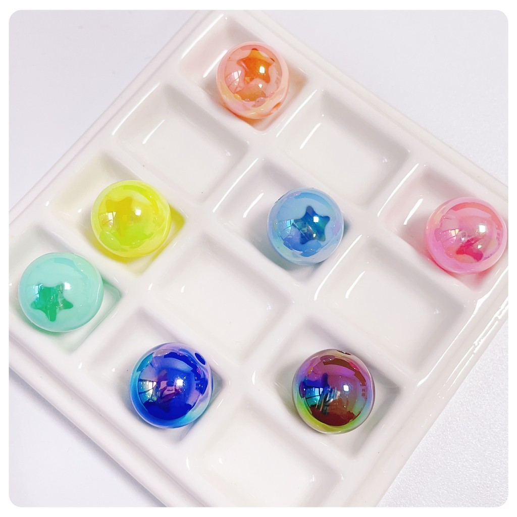 16mm acrylic UV electroplating straight hole round beads hand-painted ...
