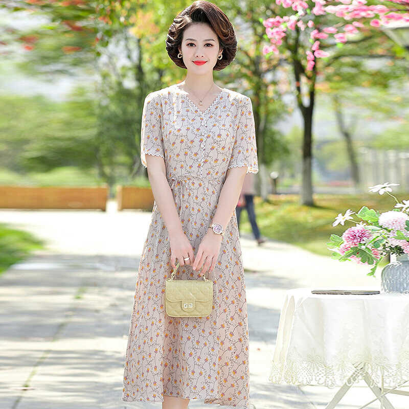 Estilo Panlabas Na Ng Mama Chiffon Maikling-Tulog Floral 40 Taon Lumang ...