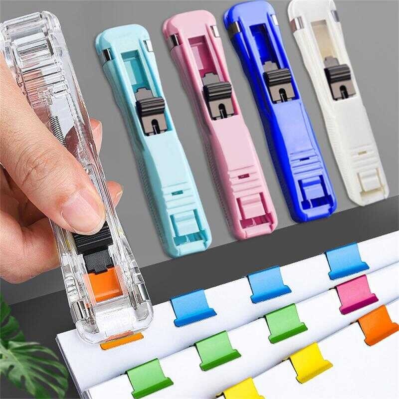 Push Reusable Office School Supplement Clamping Portable Clip Stapler ...