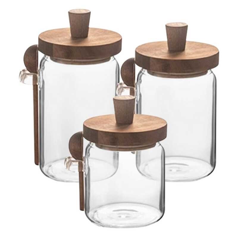 Sets Glass 3 Spice Jar Coffee Storage Sugar Containers For Countertop ...