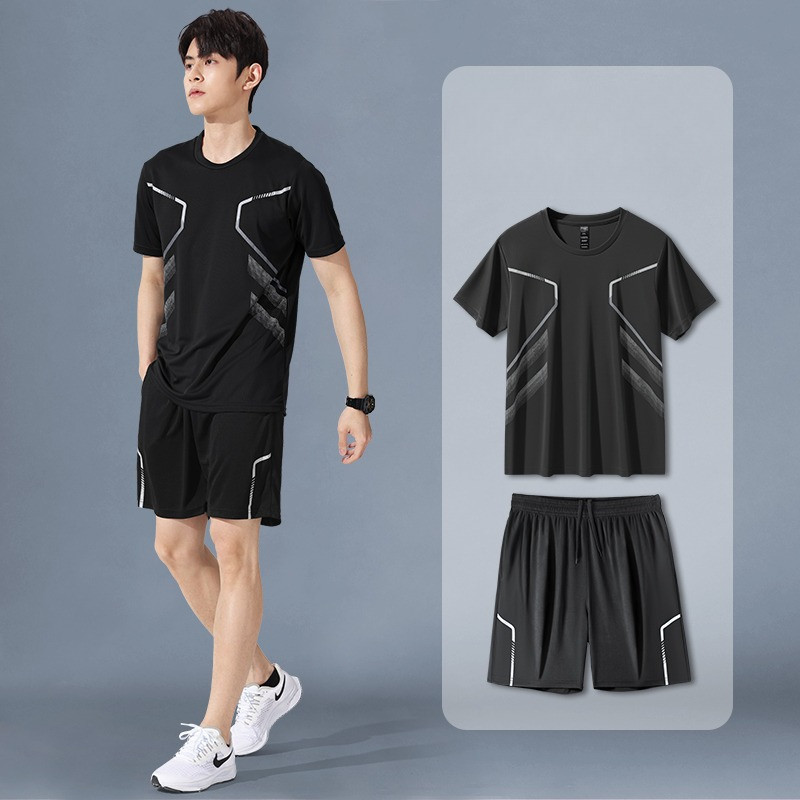M-5XL Men's Sports Ice Silk Dri-fit T-Shirt Suit T-shirt&shorts Suit ...