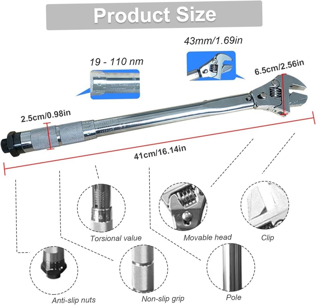 19-110NM 30MM Adjustable Torque Adjustable Wrench Bathroom Ratchet ...