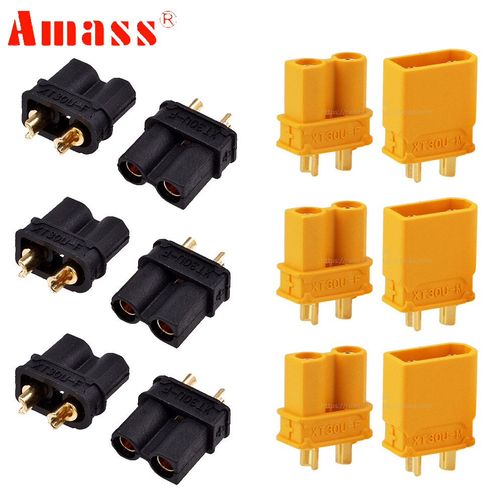 Amass XT30U Male & Female Bullet Connector Plug Upgrade XT30 For RC Lipo Battery Quadcopter ...