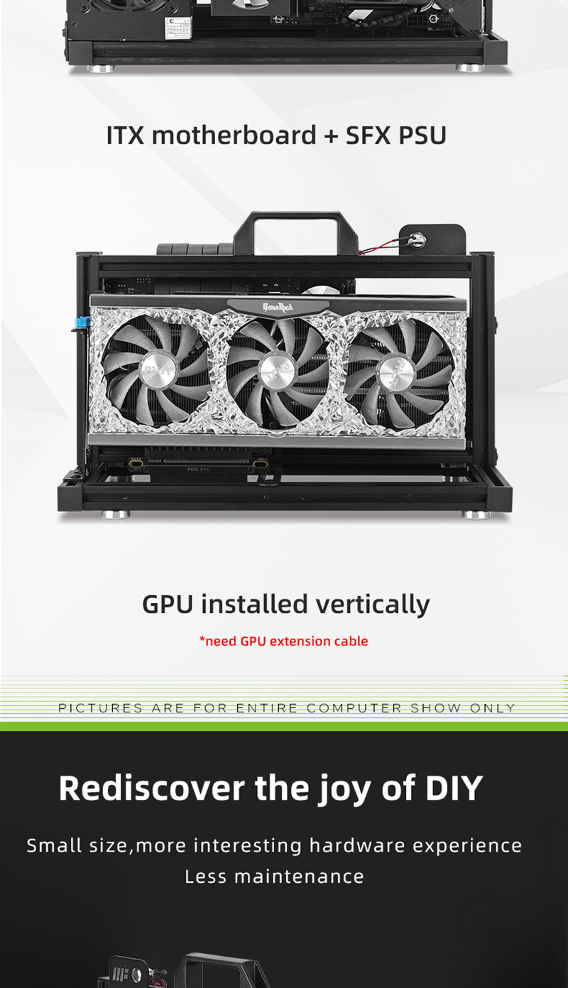 ITX A4 Aluminum Open Frame Case, Vertical GPU, 240mm Cooler, Mini-ITX ...