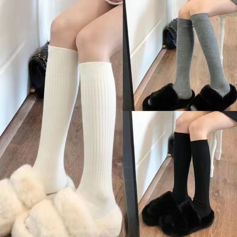 Women Long Socks, Casual Over Knee-High Knitted Calf Socks, Solid Wool ...