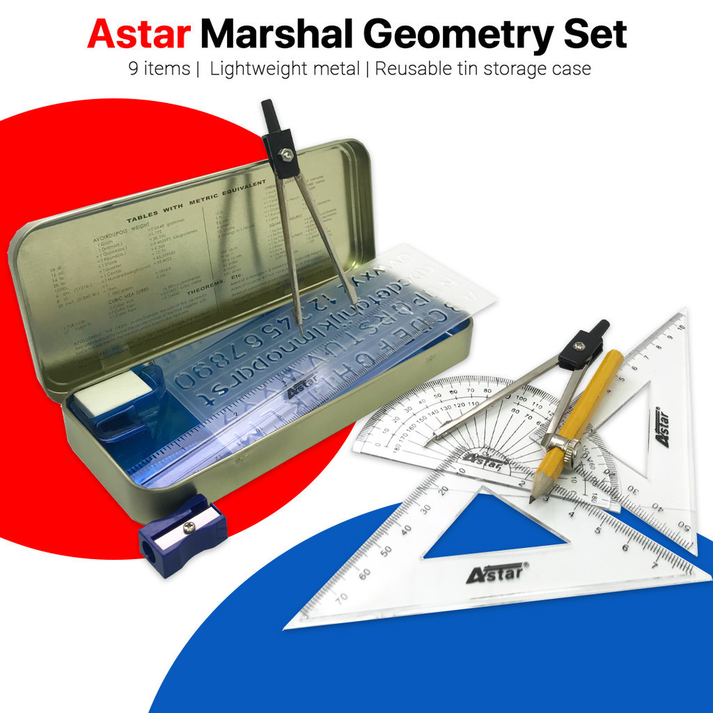 Astar Marshal Geometry Set Mathematical Instruments WH-808 -(SET) Jangka Lukis Protractor ...