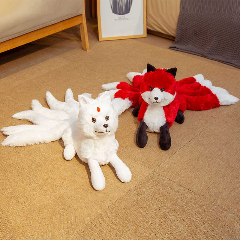 White&Red Cute Nine Tails Plush Toys Stuffed Animal Real Life Nine ...