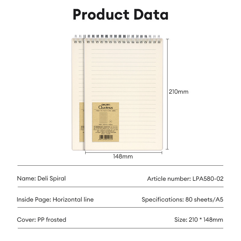 Deli A5/B5/A4 Binder Notebook 80 Sheets Line/Grid Spiral Notebooks ...