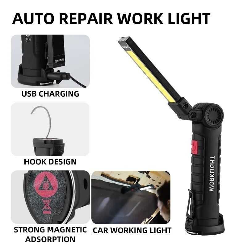 Portable COB New LED Flashlight USB Rechargeable Work Light Magnetic ...