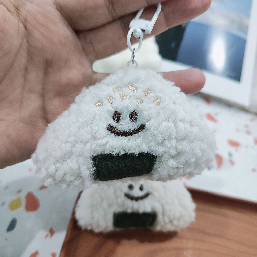 Smiling Rice Ball Plush Keychain Funny Food Charm Kawaii Bag Pendant ...