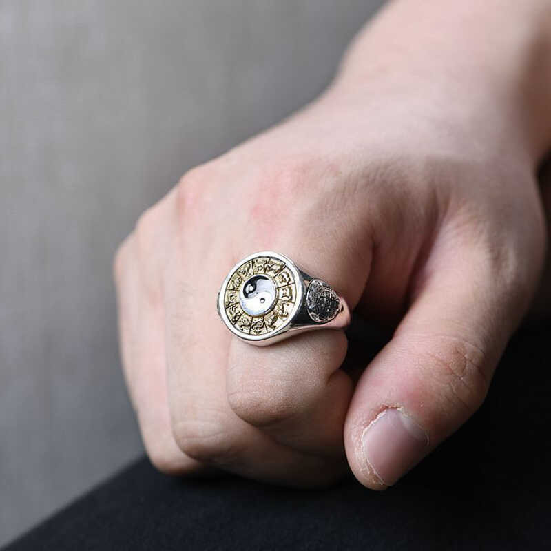 52 Fashion Simple Thai Sier Rings Men And Women Retro Zodiac Qiankun ...