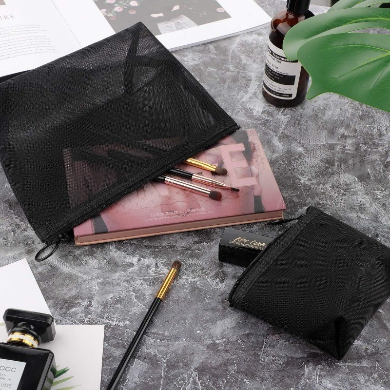 Black Mesh Makeup Bag - Fashion Transparent Makeup Pouch - Travel ...