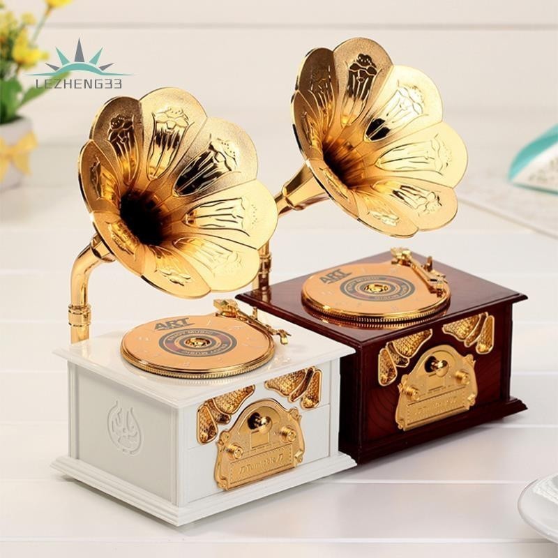 Gramophone Shaped Classic Vintage Music Box Hand Crank Type Music Box ...